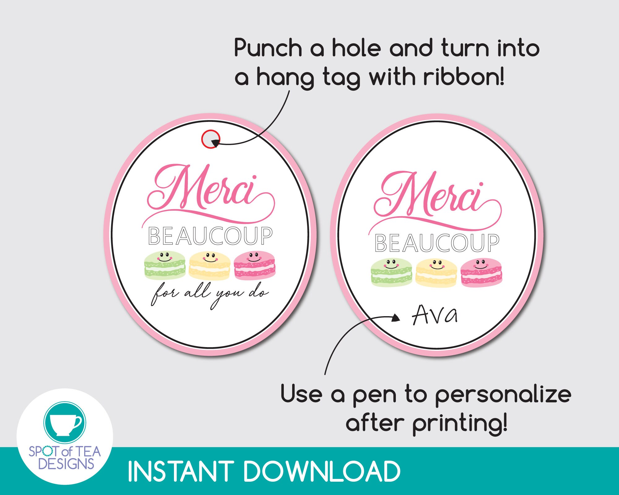 Merci Macarons Thank You Favor Tags Teacher Appreciation | Etsy