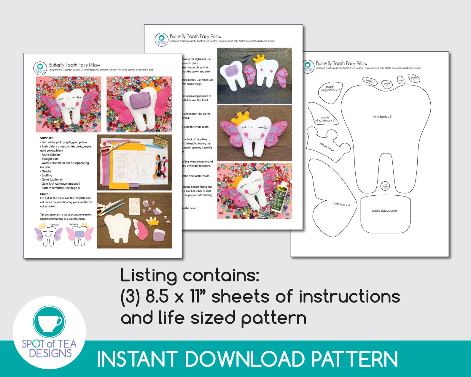 Butterfly Tooth Fairy Pillow Sewing Pattern (PDF Instant Digital ...
