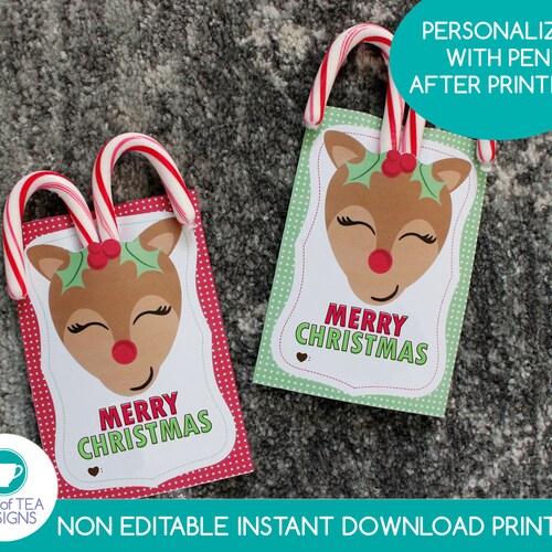 Reindeer Candy Cane Favor Tags Candy Cane Holder Christmas - Etsy