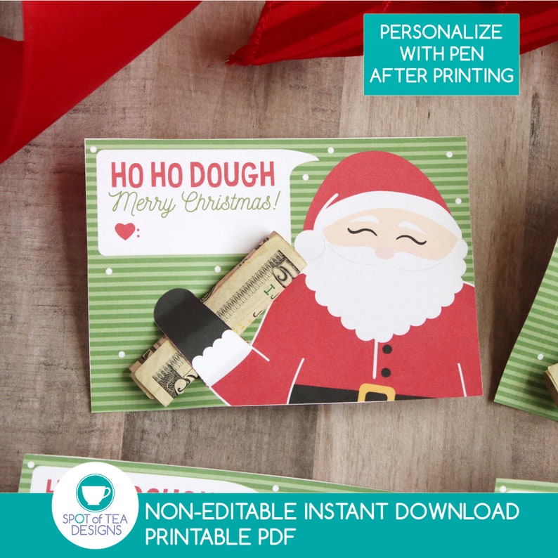 Santa Money Holder Christmas Printable: 'ho Ho Dough' Gift Tag (PDF ...