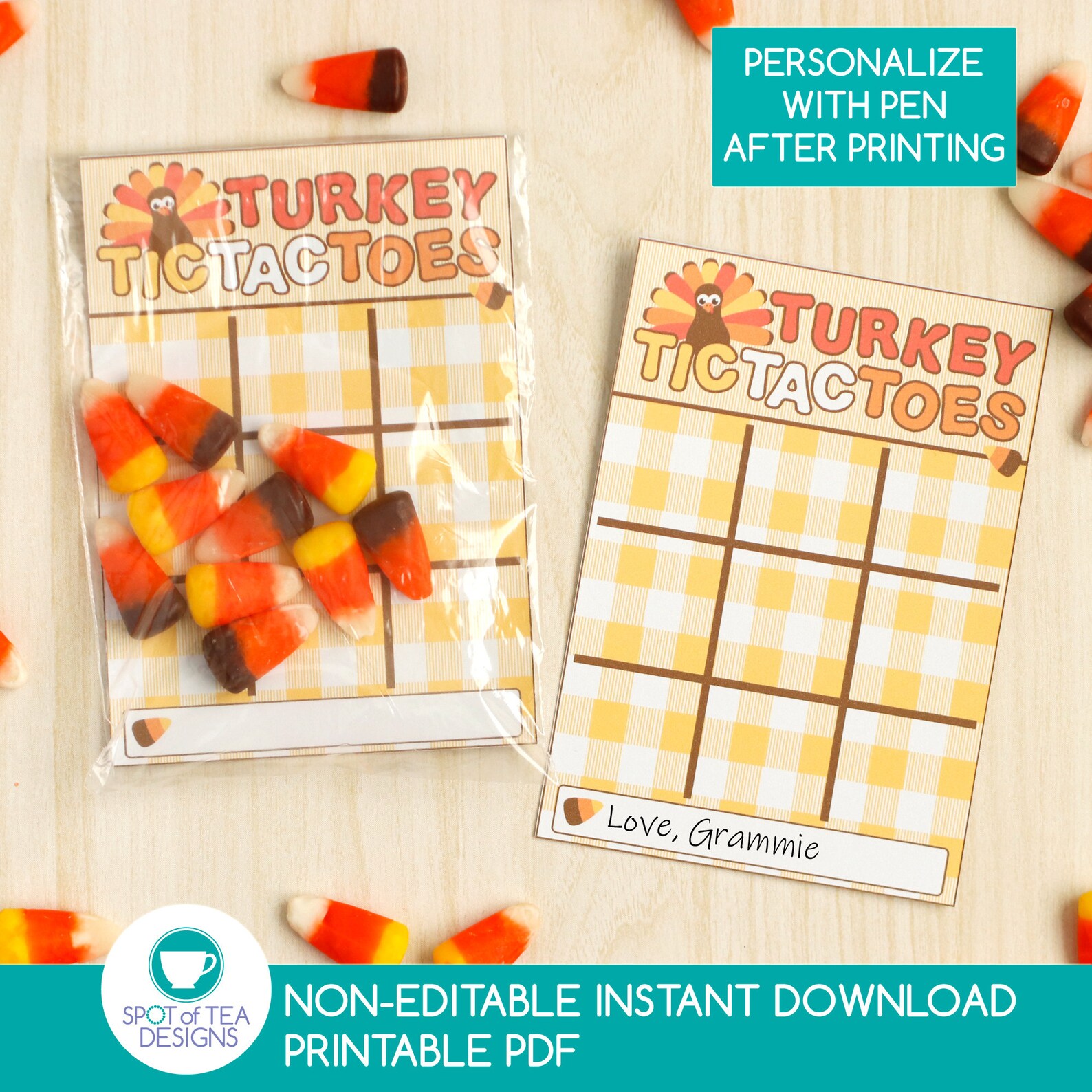 Turkey Tic Tac Toe Printable Game: Thanksgiving Candy Corn (PDF Instant ...