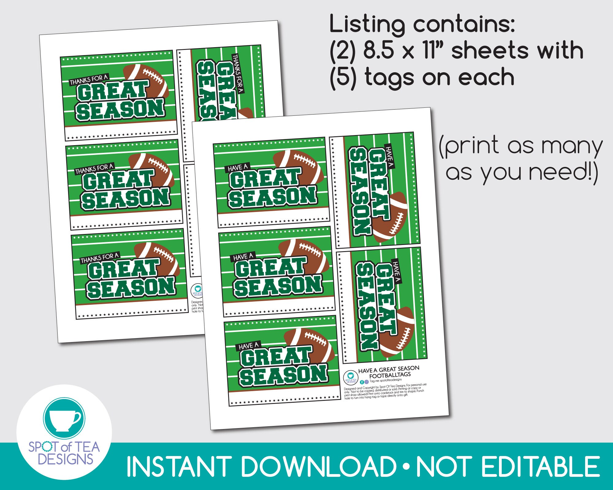 Great Season Football Favor Tags | Football Printables | Football Game ...
