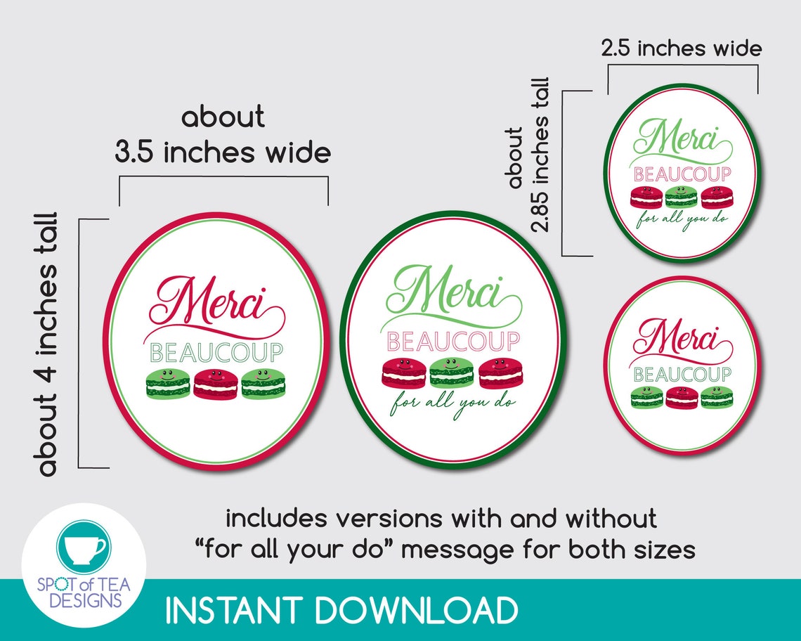 Merci Macarons Christmas Thank You Favor Tags Teacher - Etsy