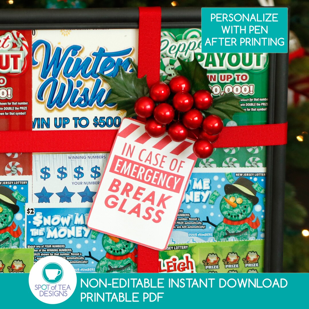 Emergency Break Glass Tag: Lottery Ticket Gift (PDF Instant Digital ...