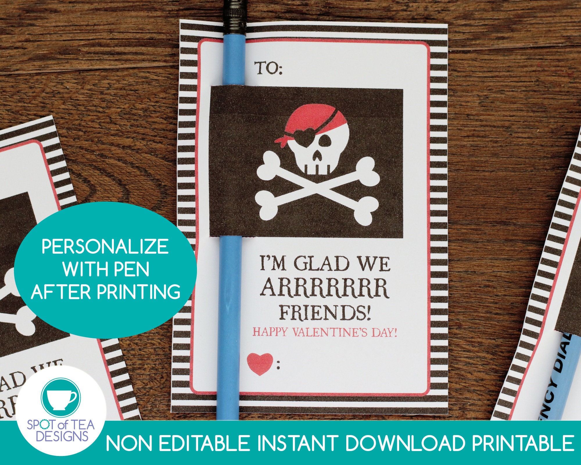 Pirate Valentines Pencil Holder Cards Valentines Printables | Etsy