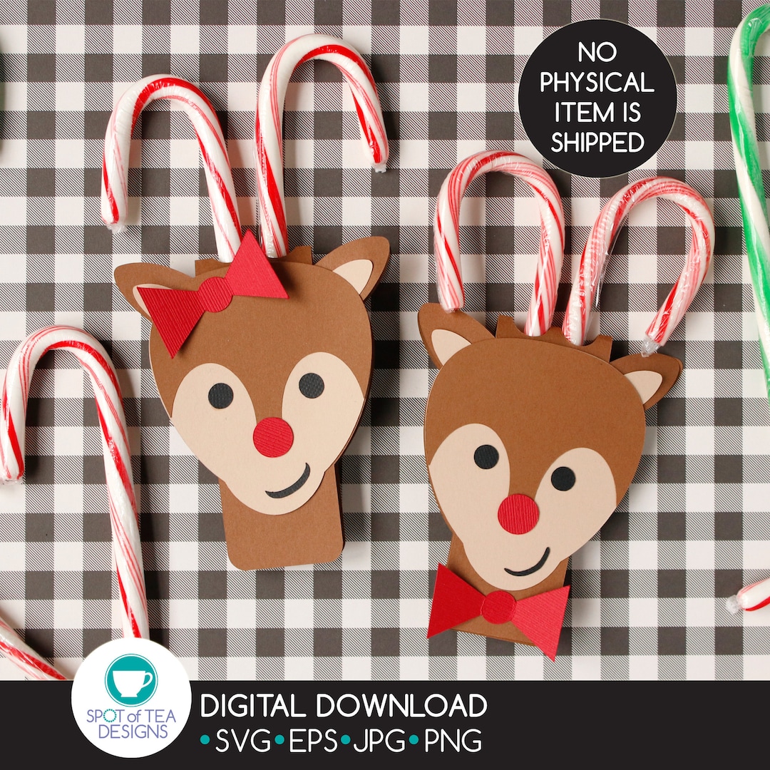 Christmas Reindeer Candy Cane Holder SVG Cut File (digital Download) - Etsy
