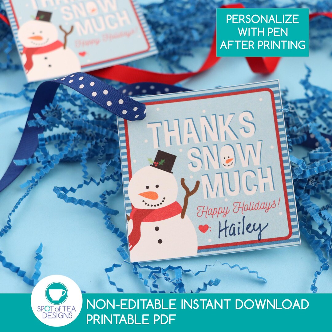 Thanks Snow Much Snowman Tag | Christmas Teacher Appreciation Printable ...