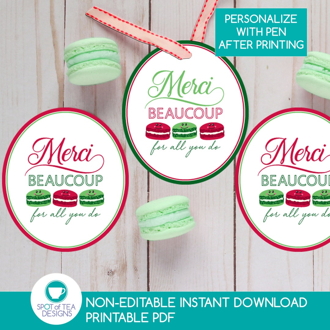 Merci Macarons Christmas Thank You Favor Tags | Teacher Appreciation ...