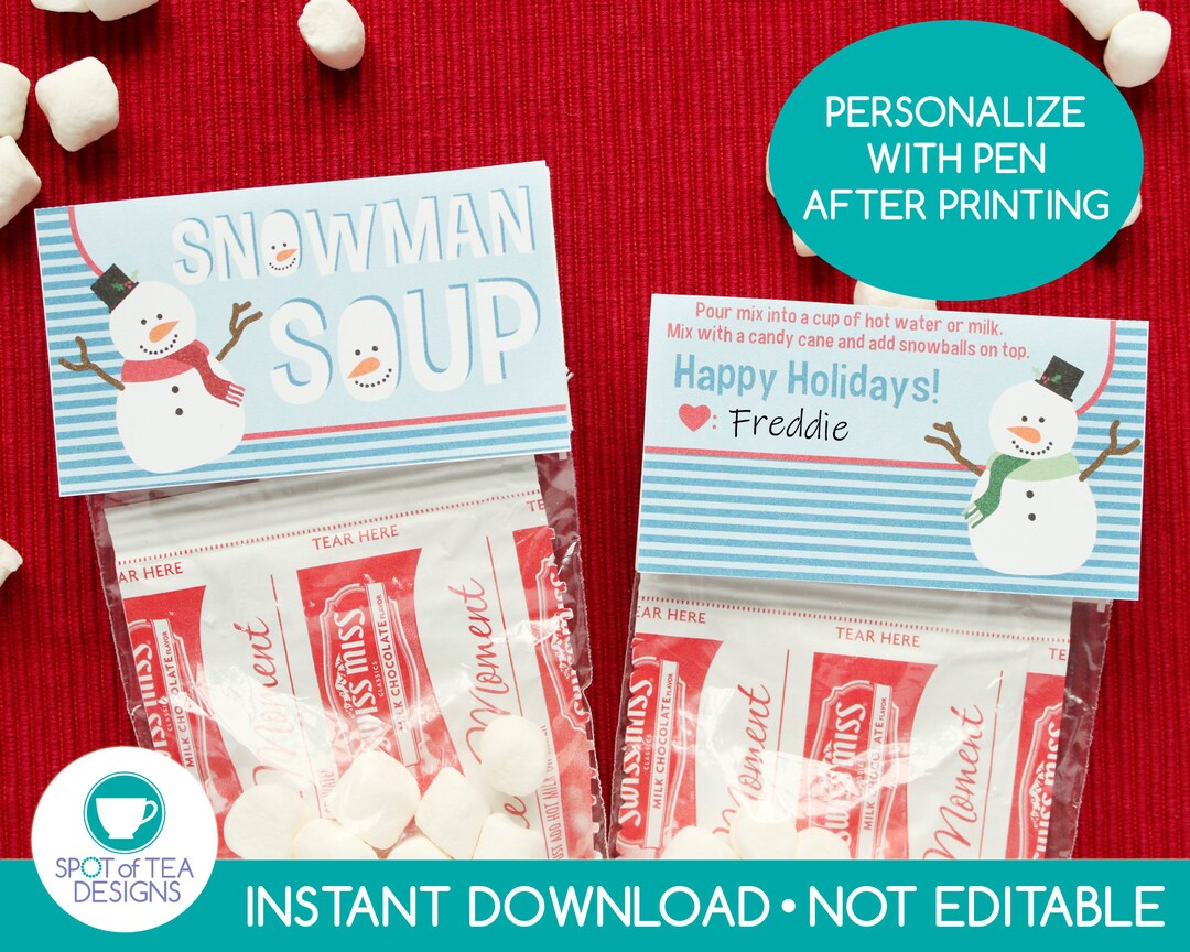 Snowman Soup Christmas Bag Toppers Christmas Treat Bags - Etsy