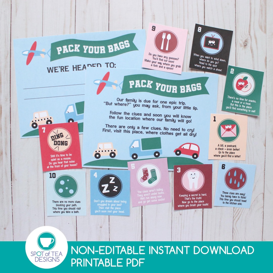 Vacation Reveal Indoor Scavenger Hunt Kit: Surprise Trip Game, Rhyming ...