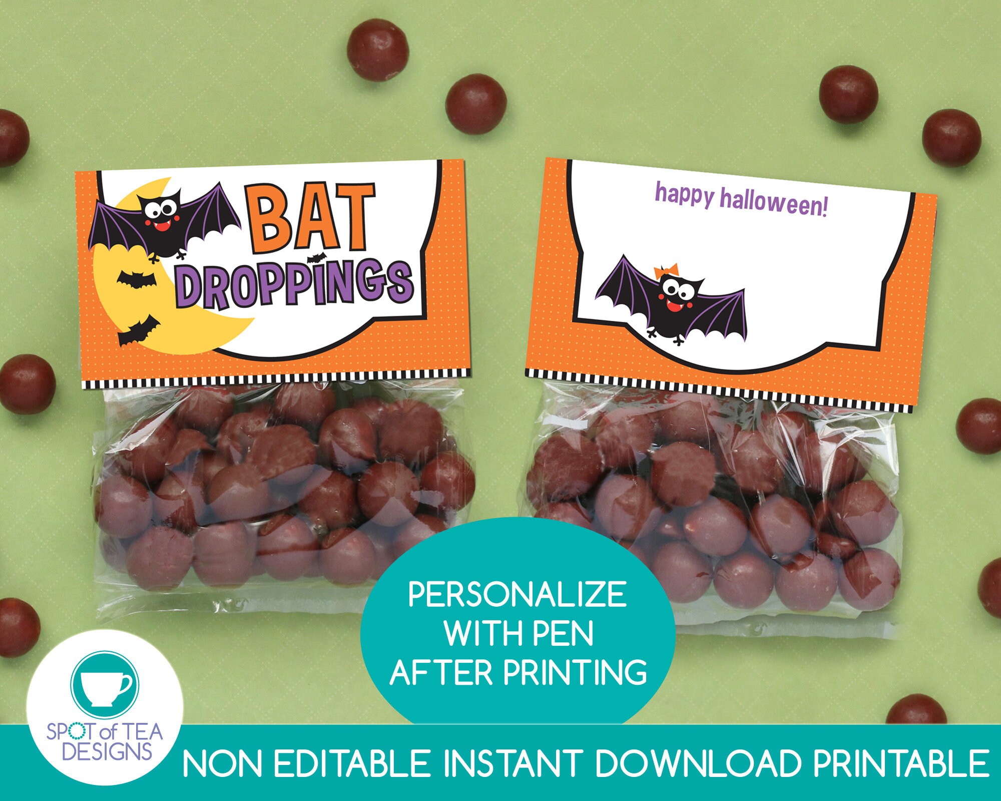 Bat Droppings Halloween Bag Toppers Halloween Treat Bags | Etsy