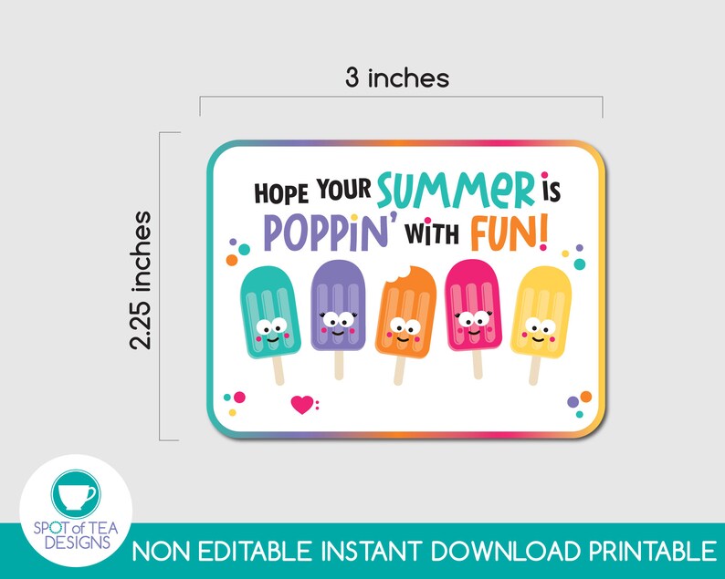 Summer is Poppin' Gift Tag: End of School Printable (PDF Instant ...