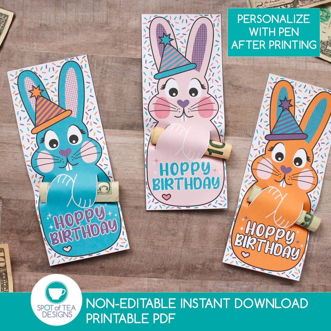 Hoppy Birthday Bunny Money Holder Tags (PDF Instant Digital Download ...