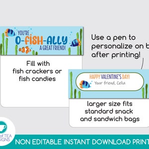 You're O-fish-ally A Great Friend Valentines Bag Topper Classroom ...