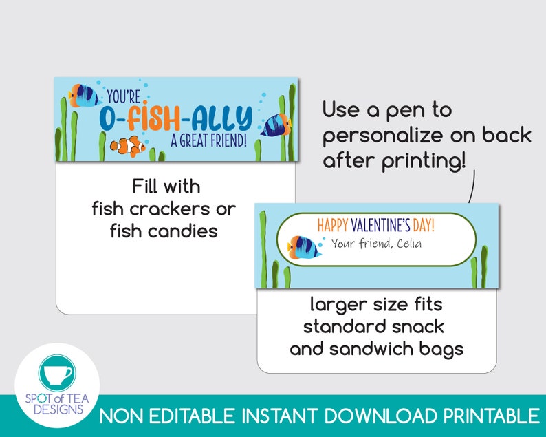 You're O-fish-ally A Great Friend Valentines Bag Topper | Classroom ...