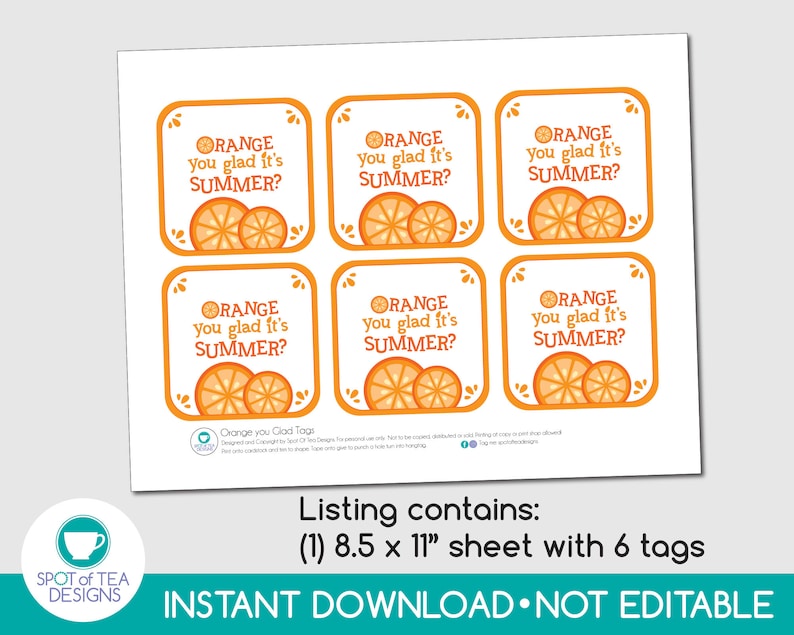 Orange You Glad Favor Tags | Last Day of School | Teacher Appreciation ...