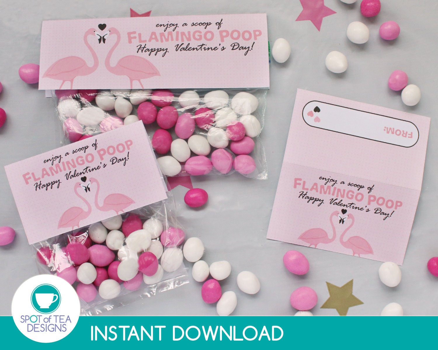 Flamingo Poop Valentines Bag Topper: Printable Party Favor (PDF Instant ...