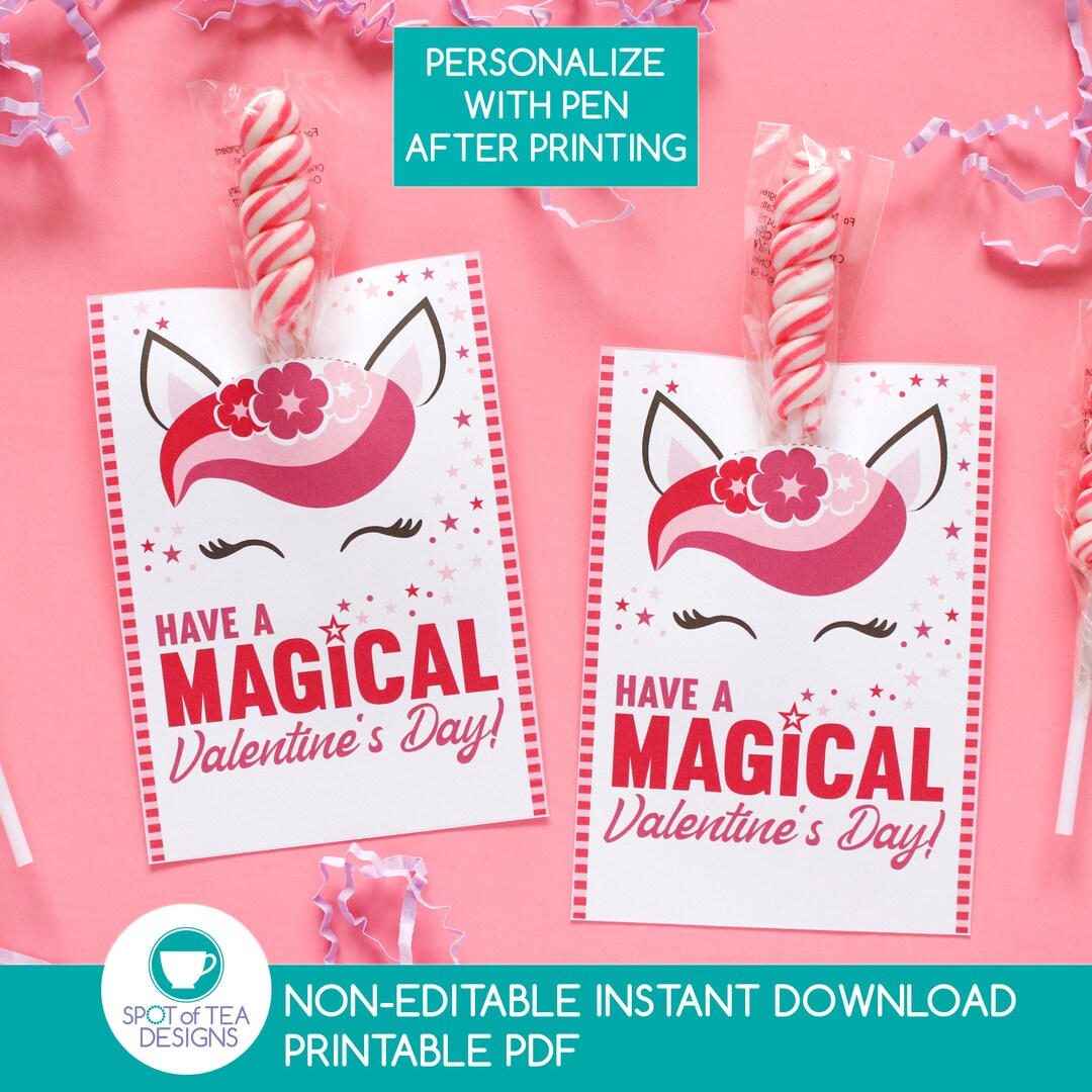 Unicorn Valentine Lollipop Holder Cards | Valentine's Printables ...