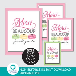 Merci Macarons Teacher Appreciation Sign: Printable Art (PDF Instant ...