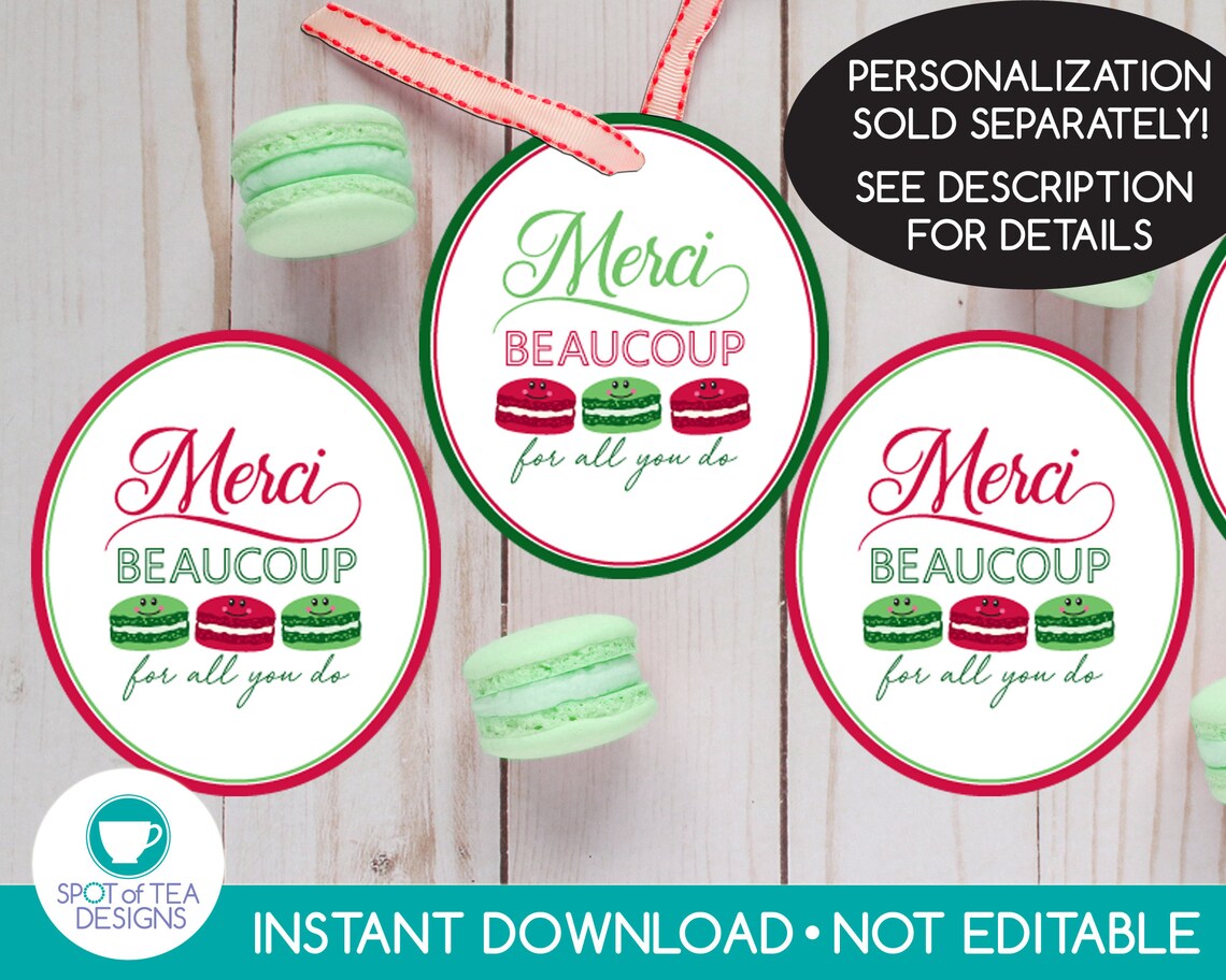 Merci Macarons Christmas Thank You Favor Tags Teacher | Etsy