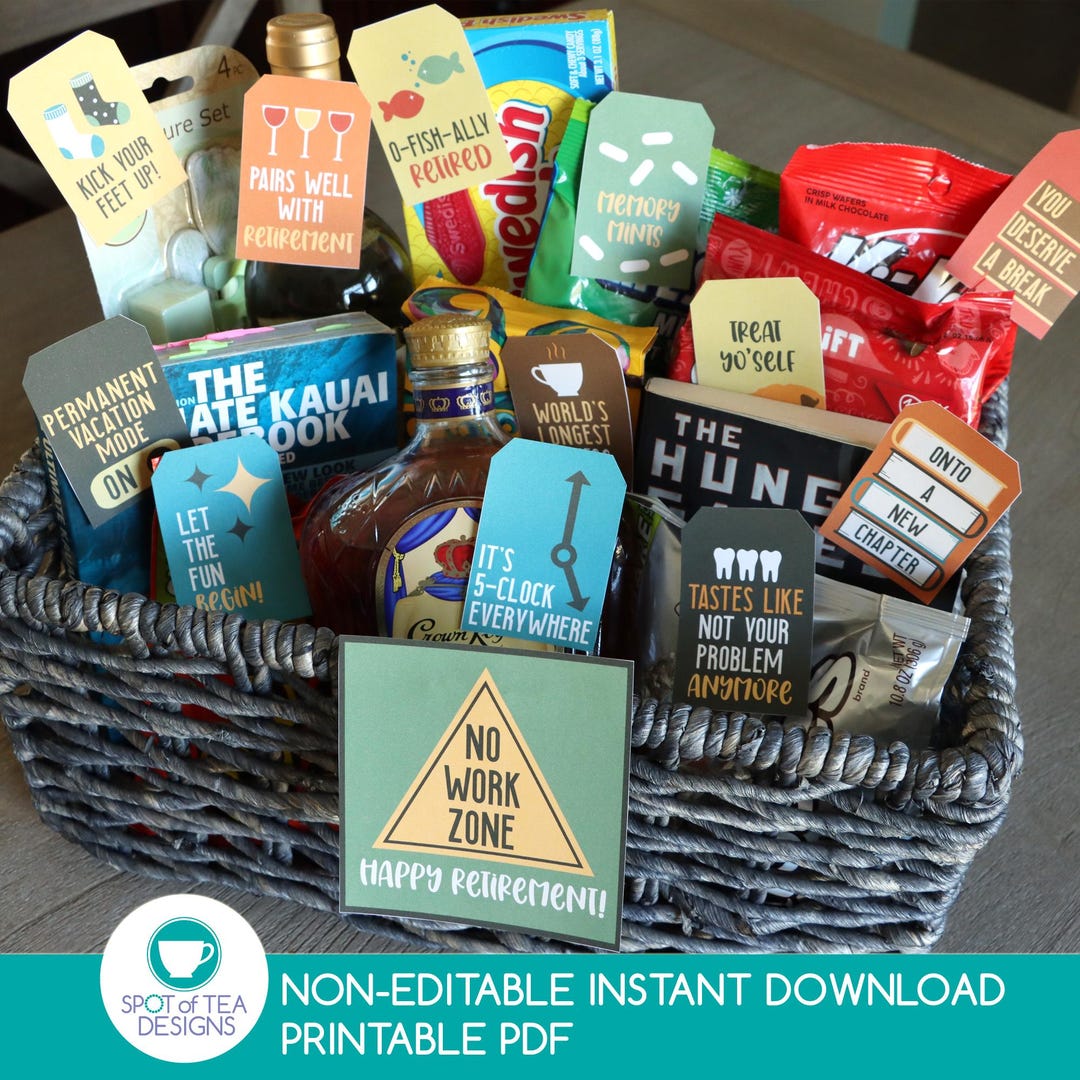 No Work Zone Happy Retirement Gift Basket Printable Kit (PDF Digital ...