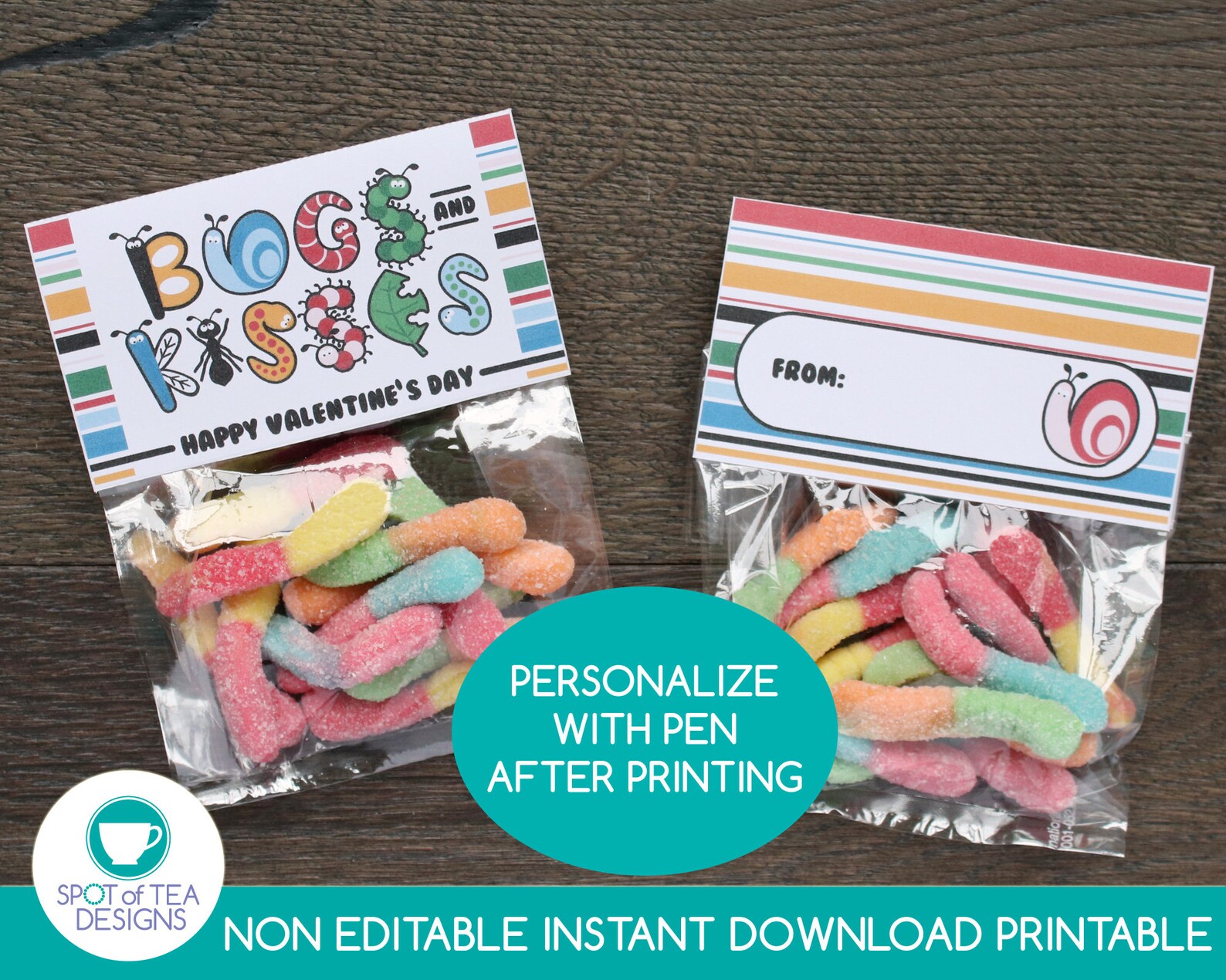 Bugs and Kisses Valentines Bag Topper Valentines Treat Bag - Etsy