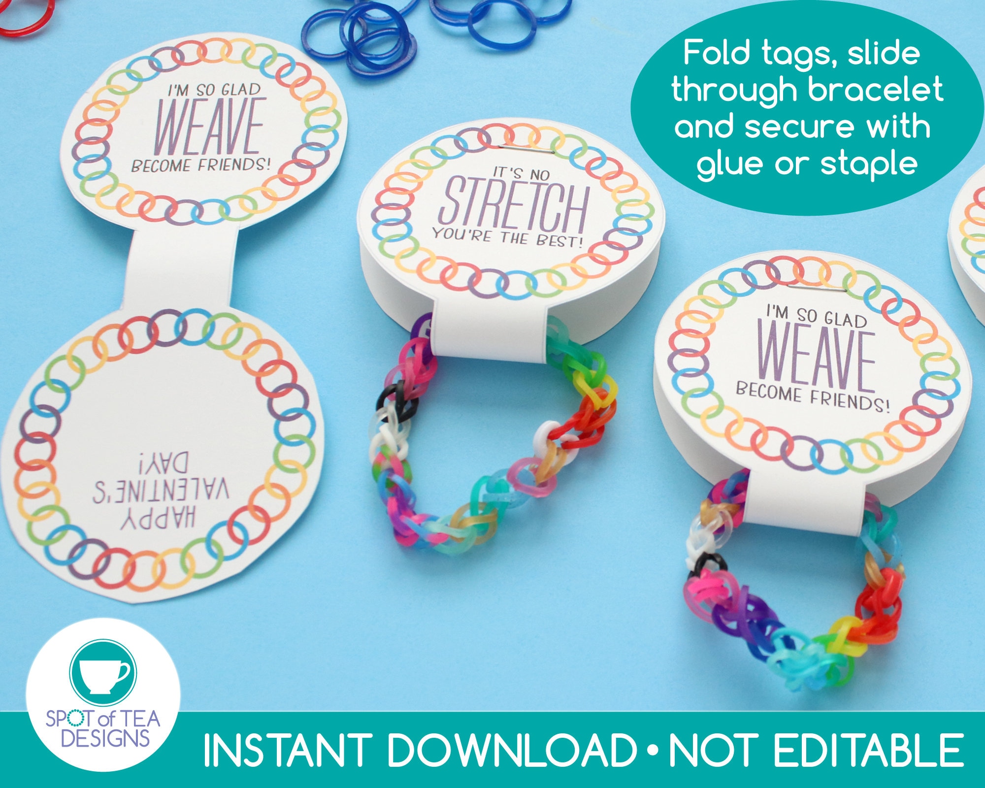 Valentine Friendship Bracelet Tags: Printable Loom Cards (PDF Instant ...