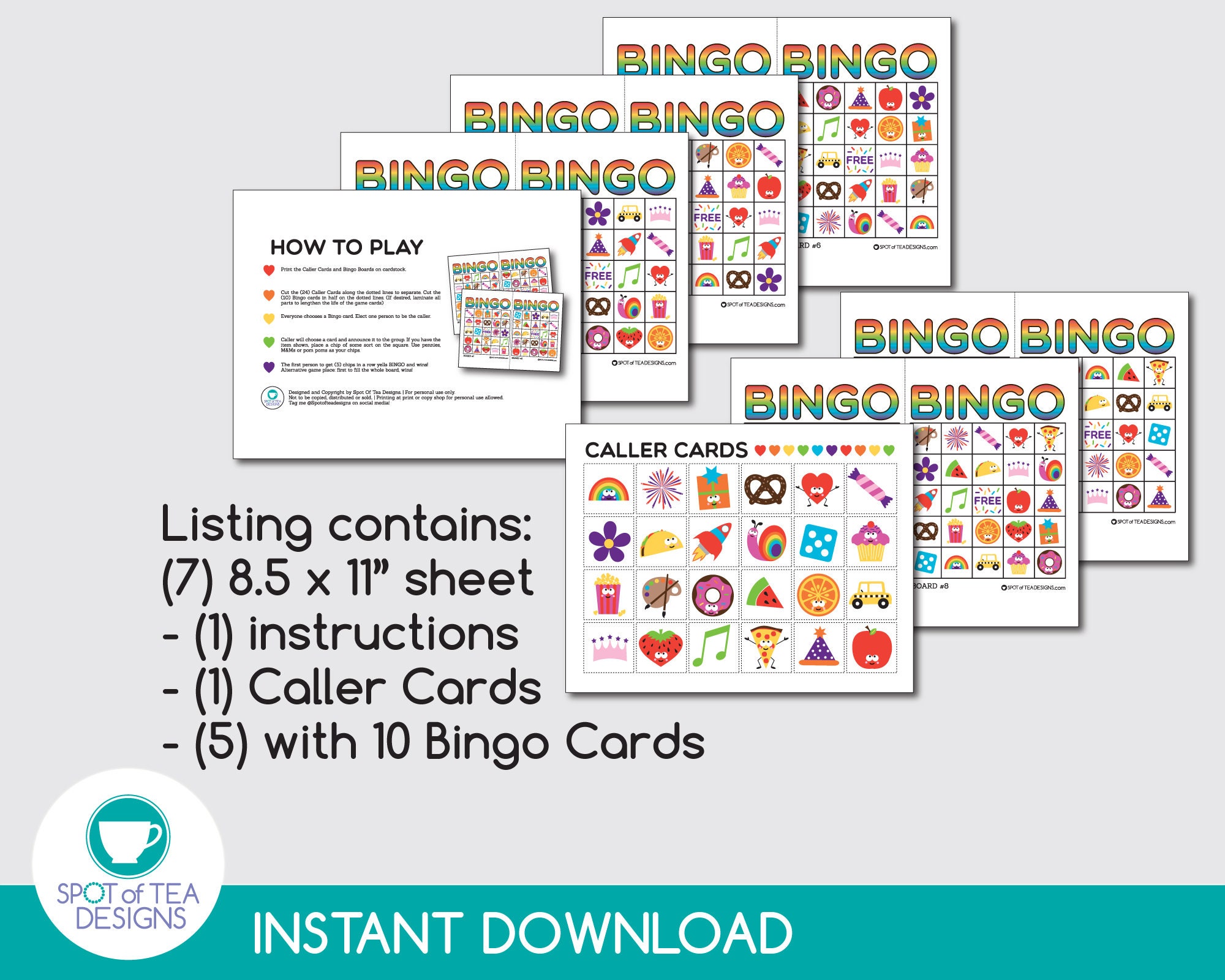 Printable Rainbow Bingo Game Printable Game Virtual Game | Etsy