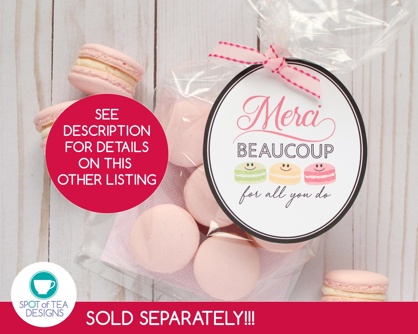 Merci Macarons Christmas Thank You Favor Tags Teacher | Etsy