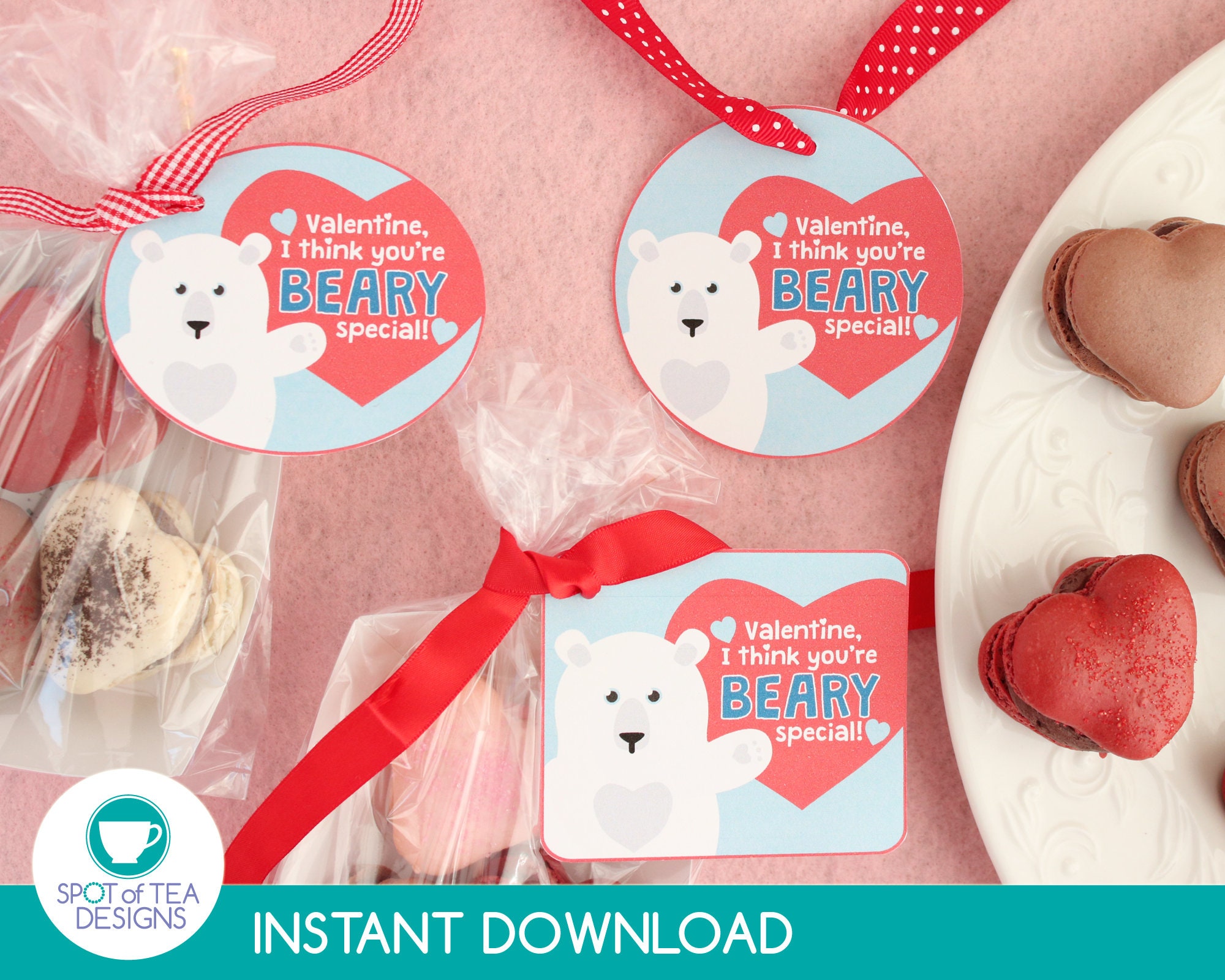 Polar Bear Valentines Tags Valentines Printable Teddy Bear - Etsy