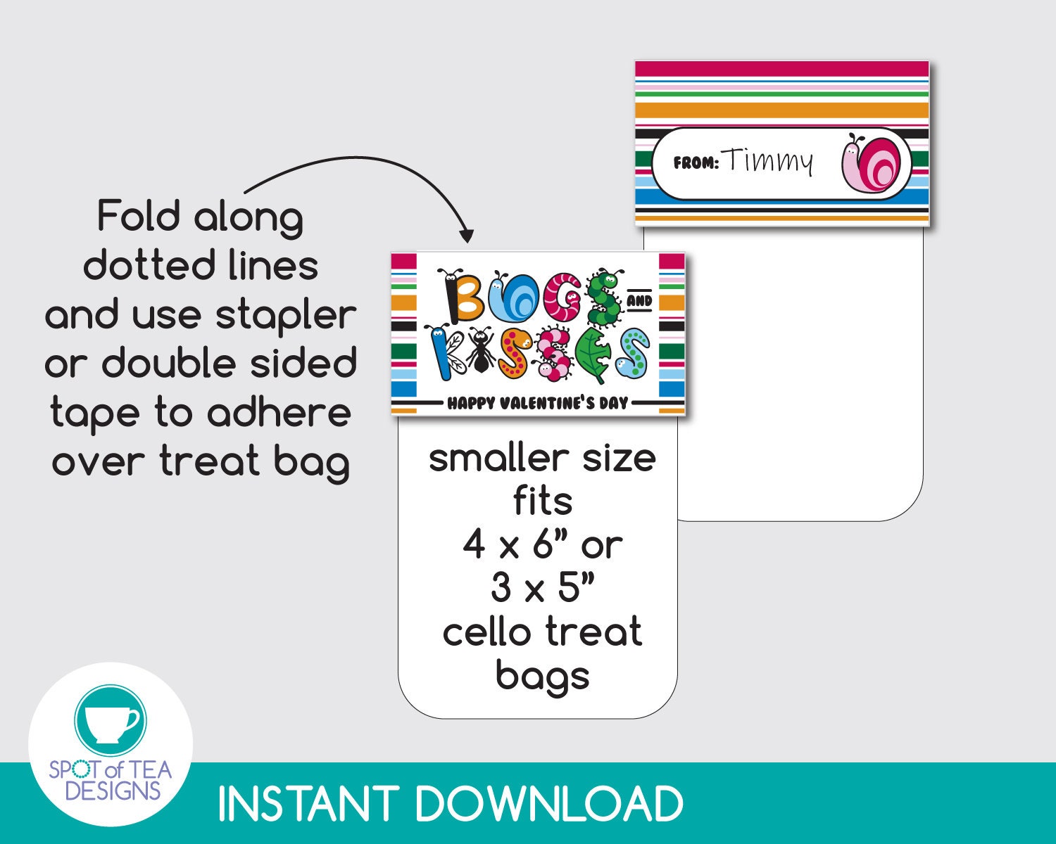 Bugs and Kisses Valentines Bag Topper Valentines Treat Bag | Etsy