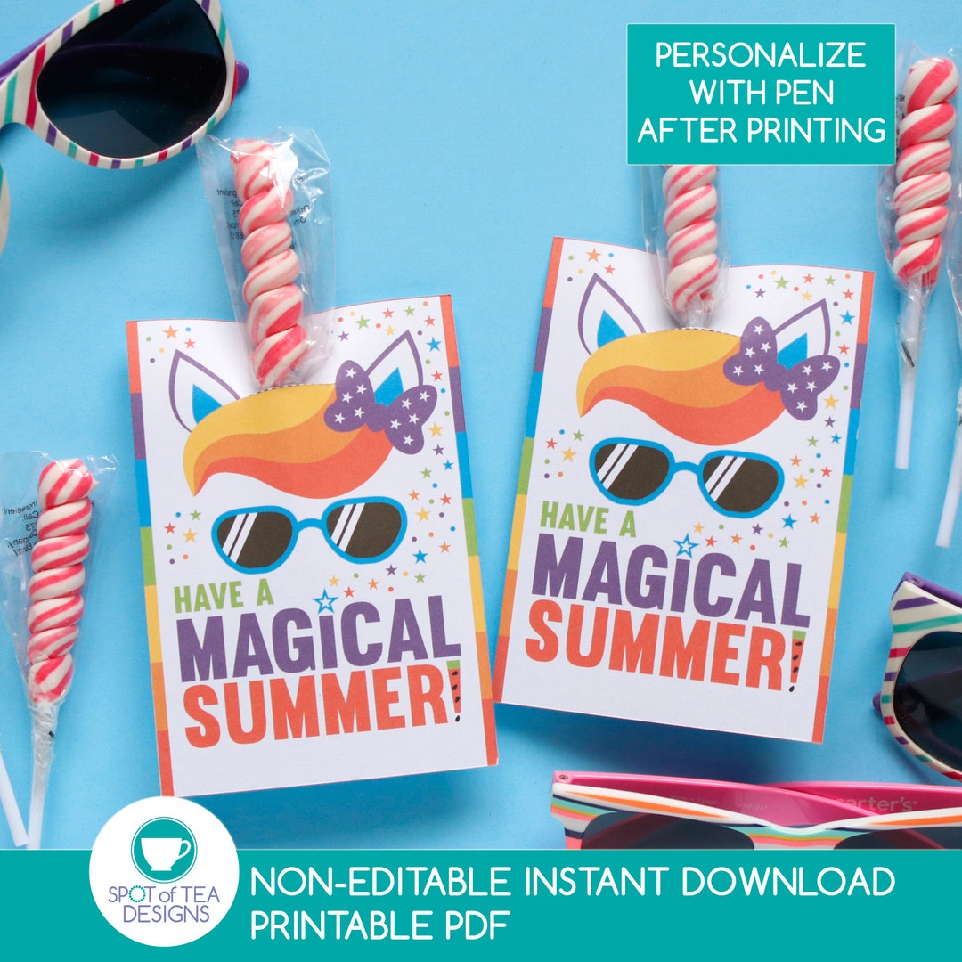 Magical Summer Unicorn Lollipop Holder: Last Day of School Printable ...