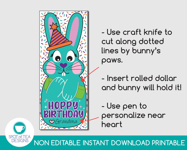 Hoppy Birthday Bunny Money Holder Tags (PDF Instant Digital Download ...