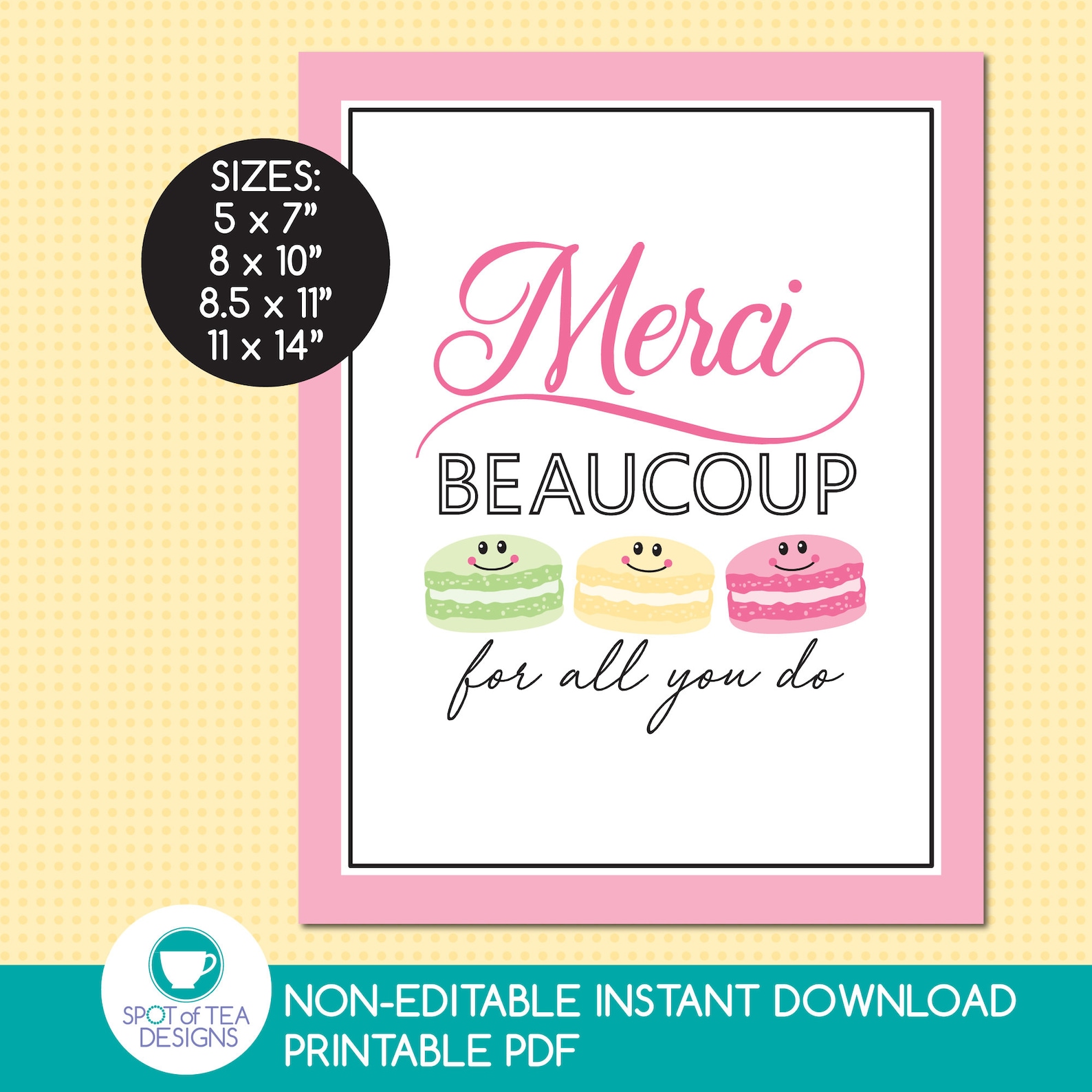 Merci Macarons Teacher Appreciation Sign: Printable Art (PDF Instant ...