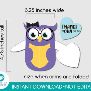 Thanks Owl Gift Card Holder Hugger | Teacher Appreciation Printable ...