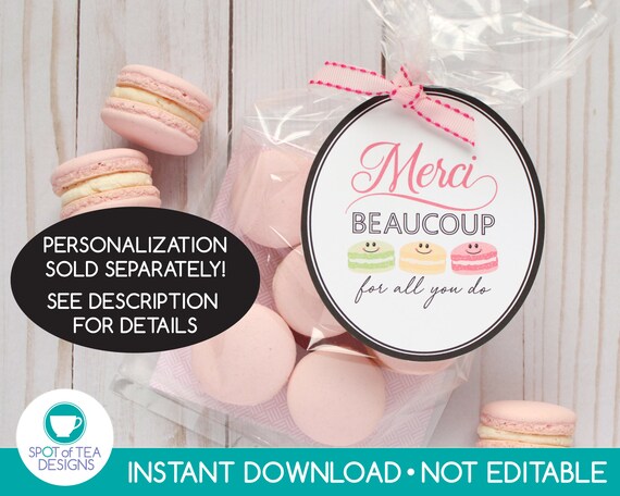 Merci Macarons Thank You Favor Tags Teacher Appreciation - Etsy