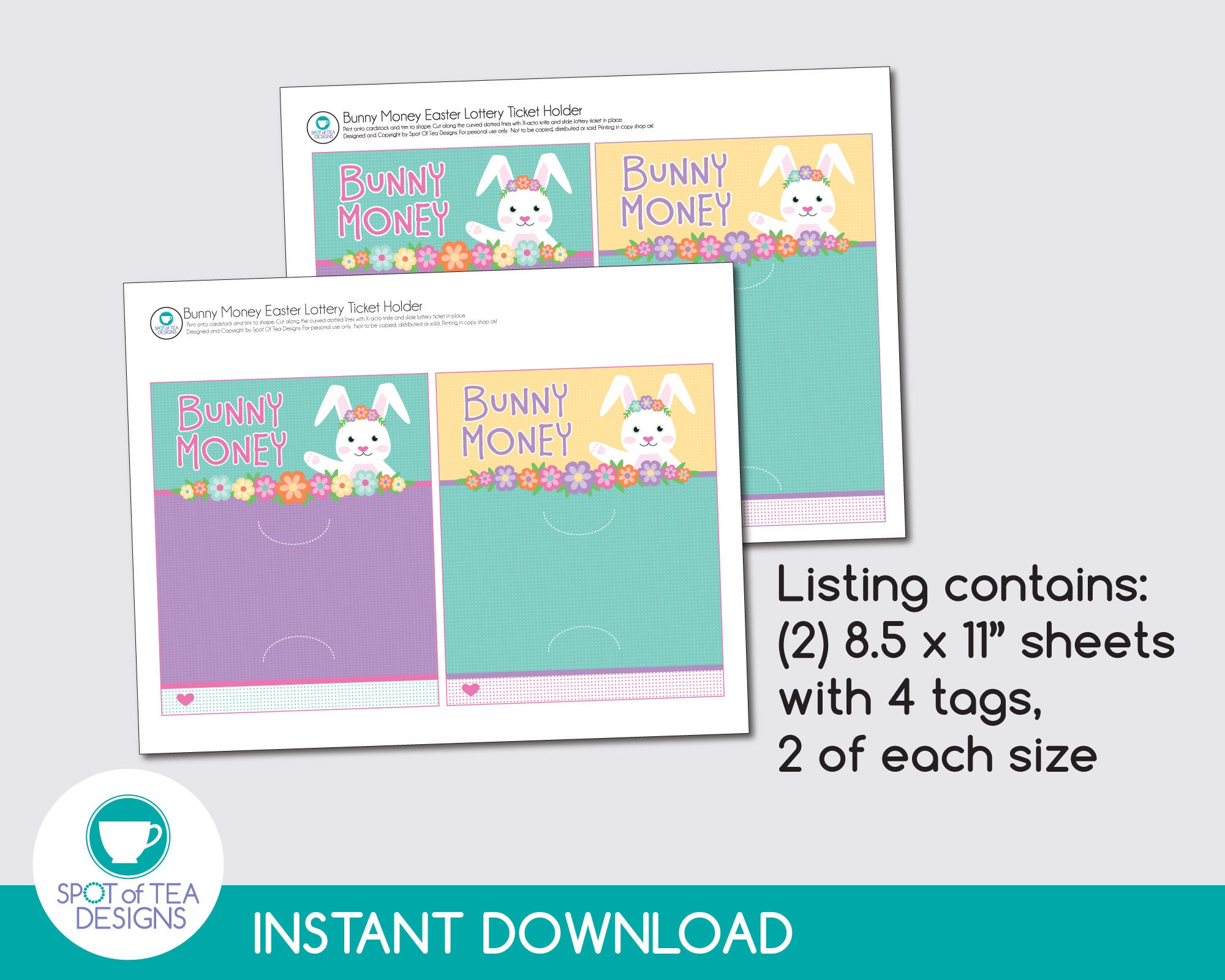 Bunny Money Easter Lottery Ticket Holder Easter Printable - Etsy