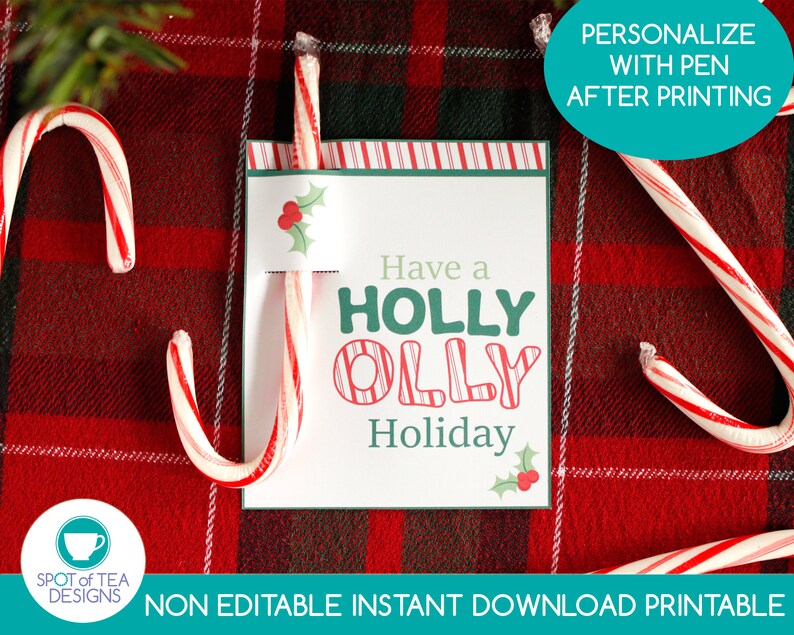 Holly Jolly Holiday Candy Cane Holder Tags Candy Cane Holder - Etsy