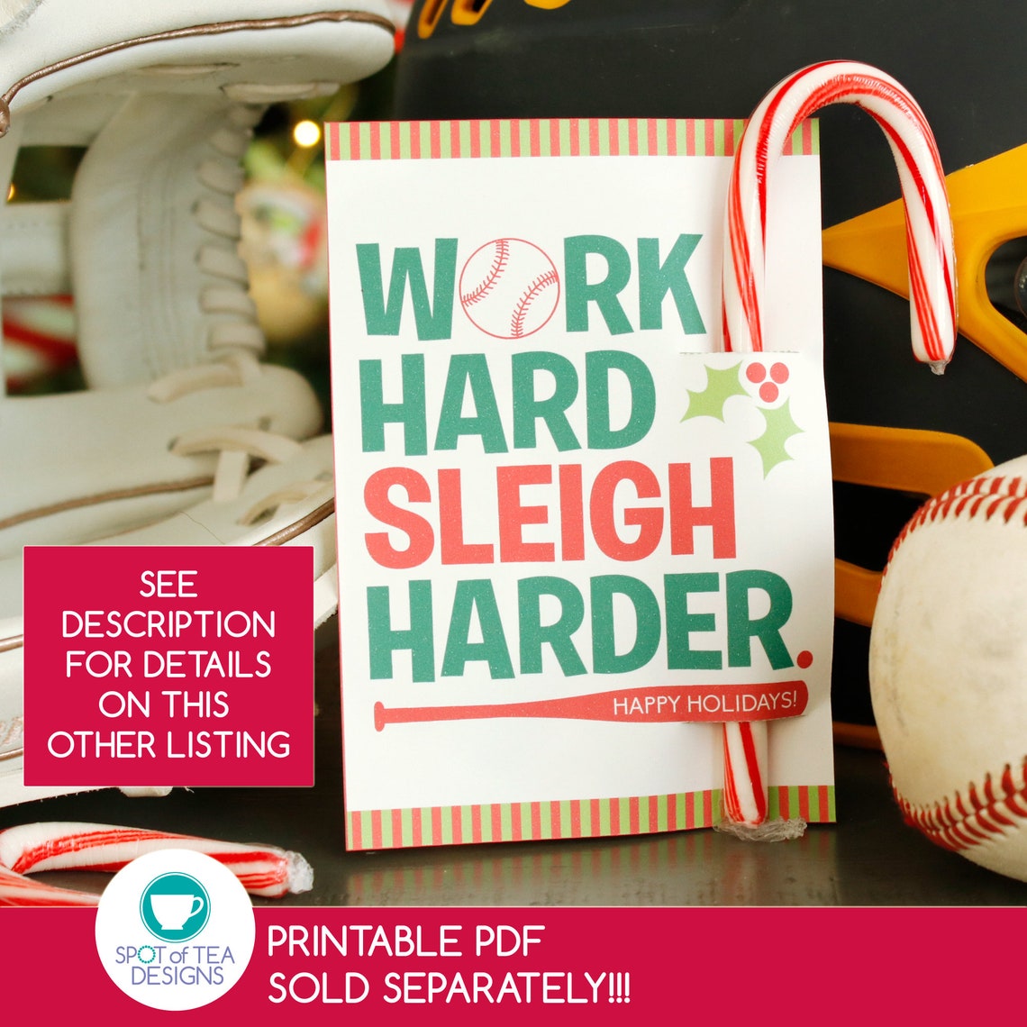 Christmas Softball Candy Cane Holder: Softball Team Party Favor (PDF ...