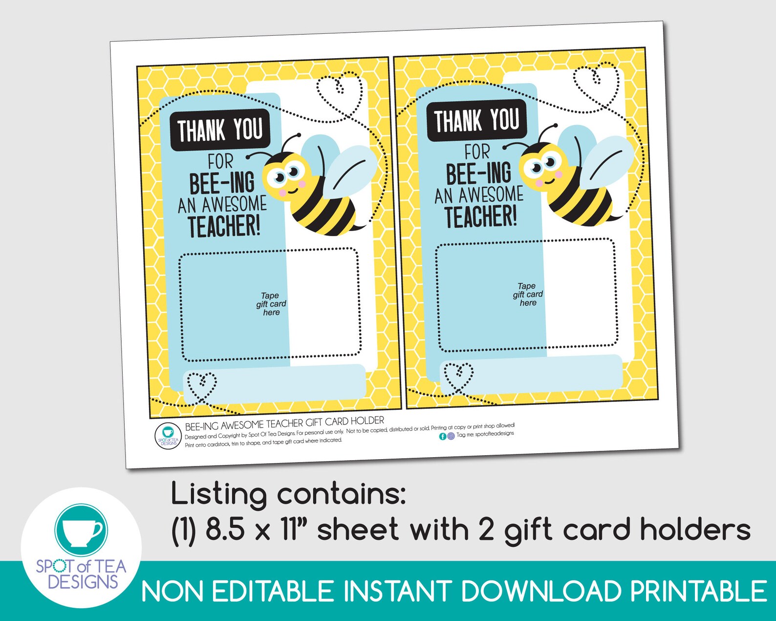 Beeing Awesome Teacher Gift Card Holder | School Printables | Teacher ...