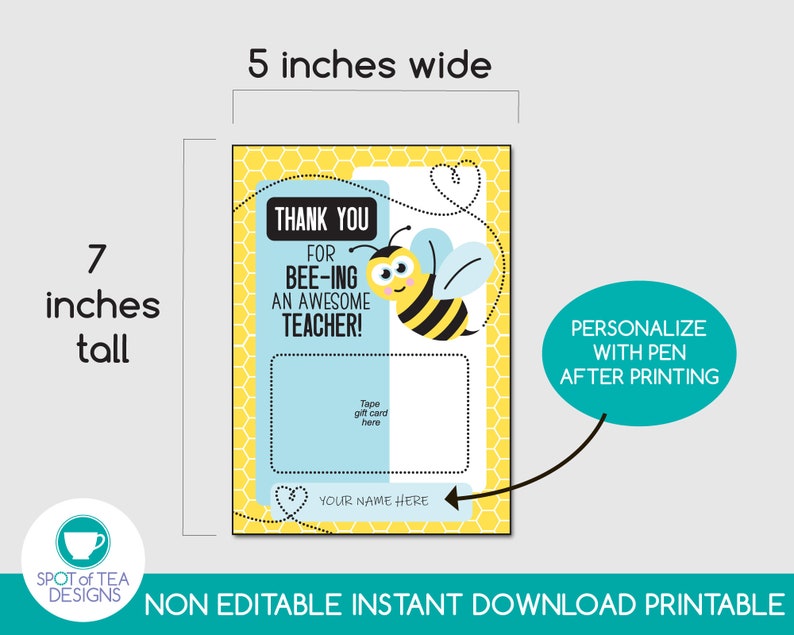 Beeing Awesome Teacher Gift Card Holder | School Printables | Teacher ...