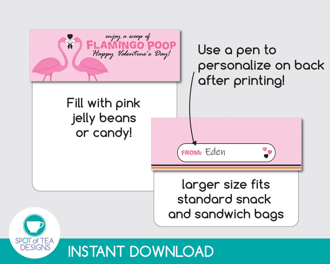 Flamingo Poop Valentines Bag Topper Valentines Treat Bag | Etsy