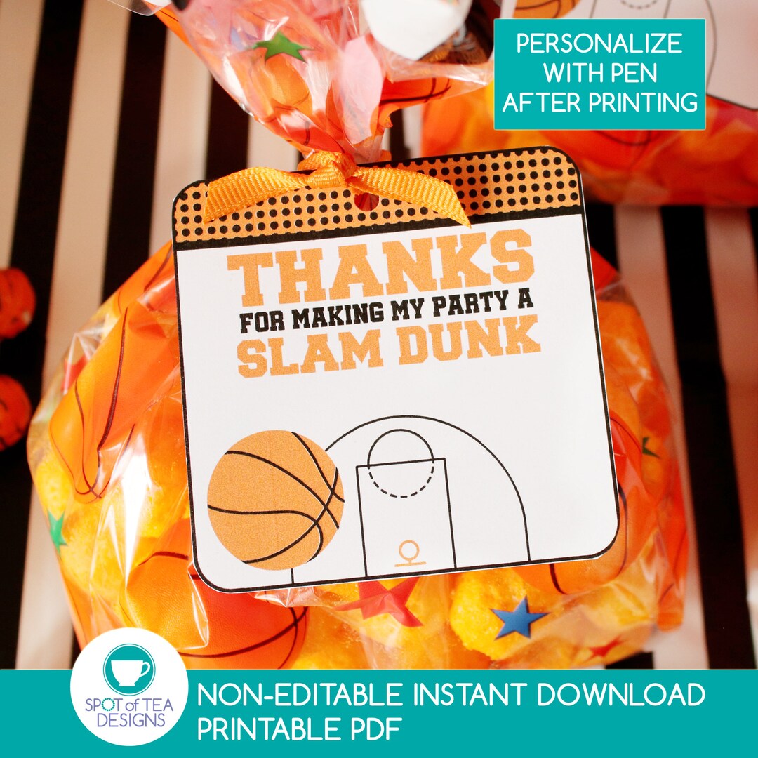 Slam Dunk Basketball Party Favor Tags | Basketball Printables ...