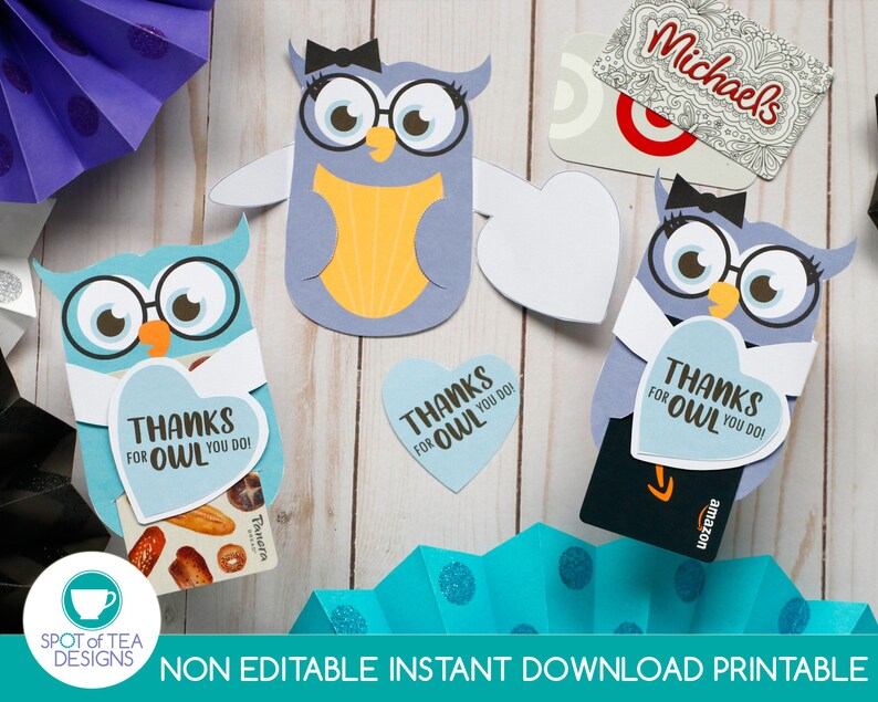 Owl Gift Card Holder: Teacher Appreciation Printable (PDF Instant ...