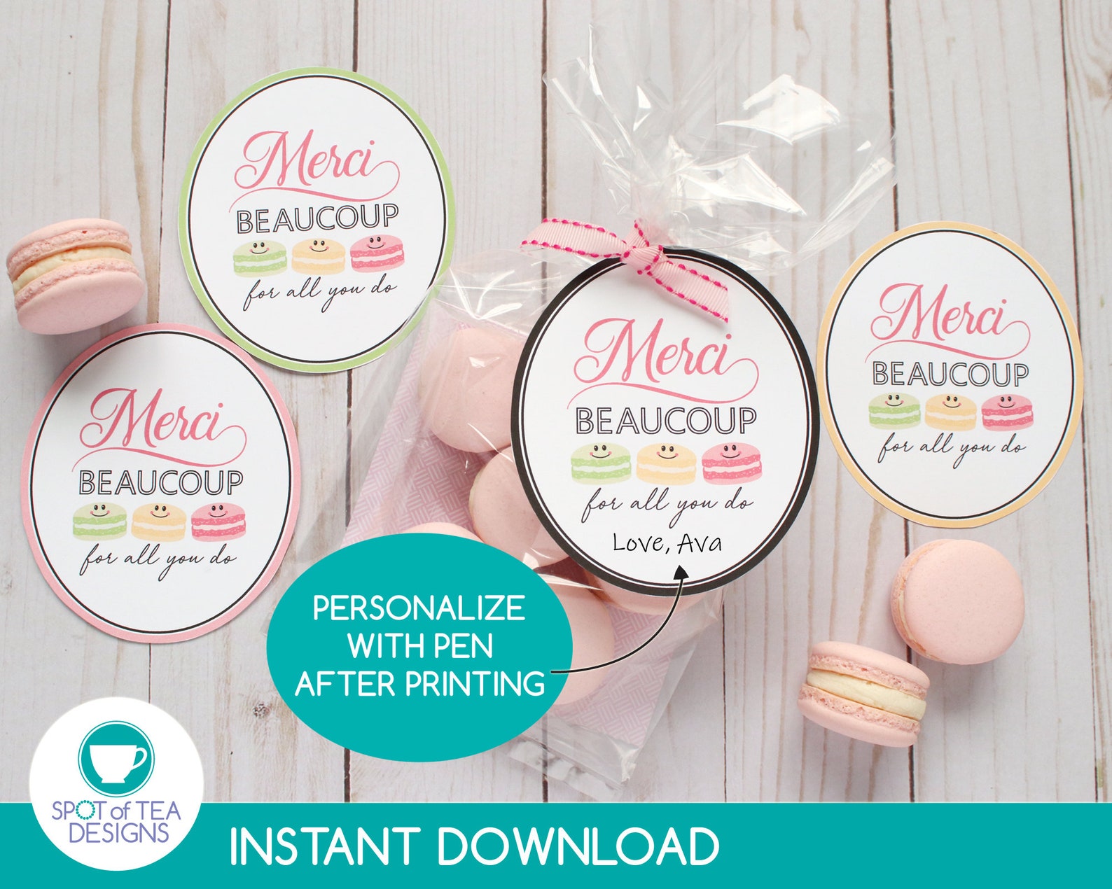 Merci Macarons Thank You Favor Tags Teacher Appreciation - Etsy