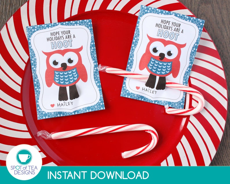 Owl Candy Cane Favor Tags Candy Cane Holder Christmas - Etsy