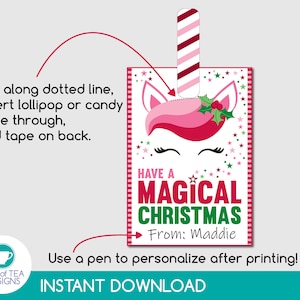 Christmas Unicorn Candy Cane Holder: Printable Party Favors (PDF ...