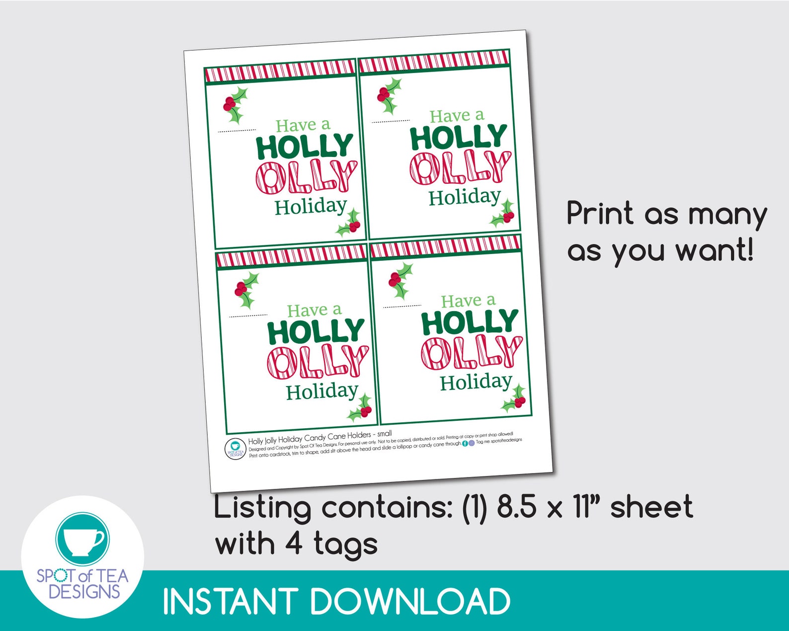 Holly Jolly Holiday Candy Cane Holder Tags Candy Cane Holder - Etsy