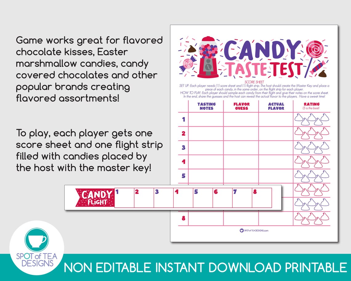 Candy Taste Test Printable Game Printable Party Game Candy - Etsy