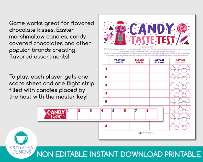 Candy Taste Test Game: Printable Party Activity (PDF Instant Digital ...